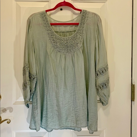 Unknown | Tops | Muted Light Or Mint Green Top With Lots Of Detail ...